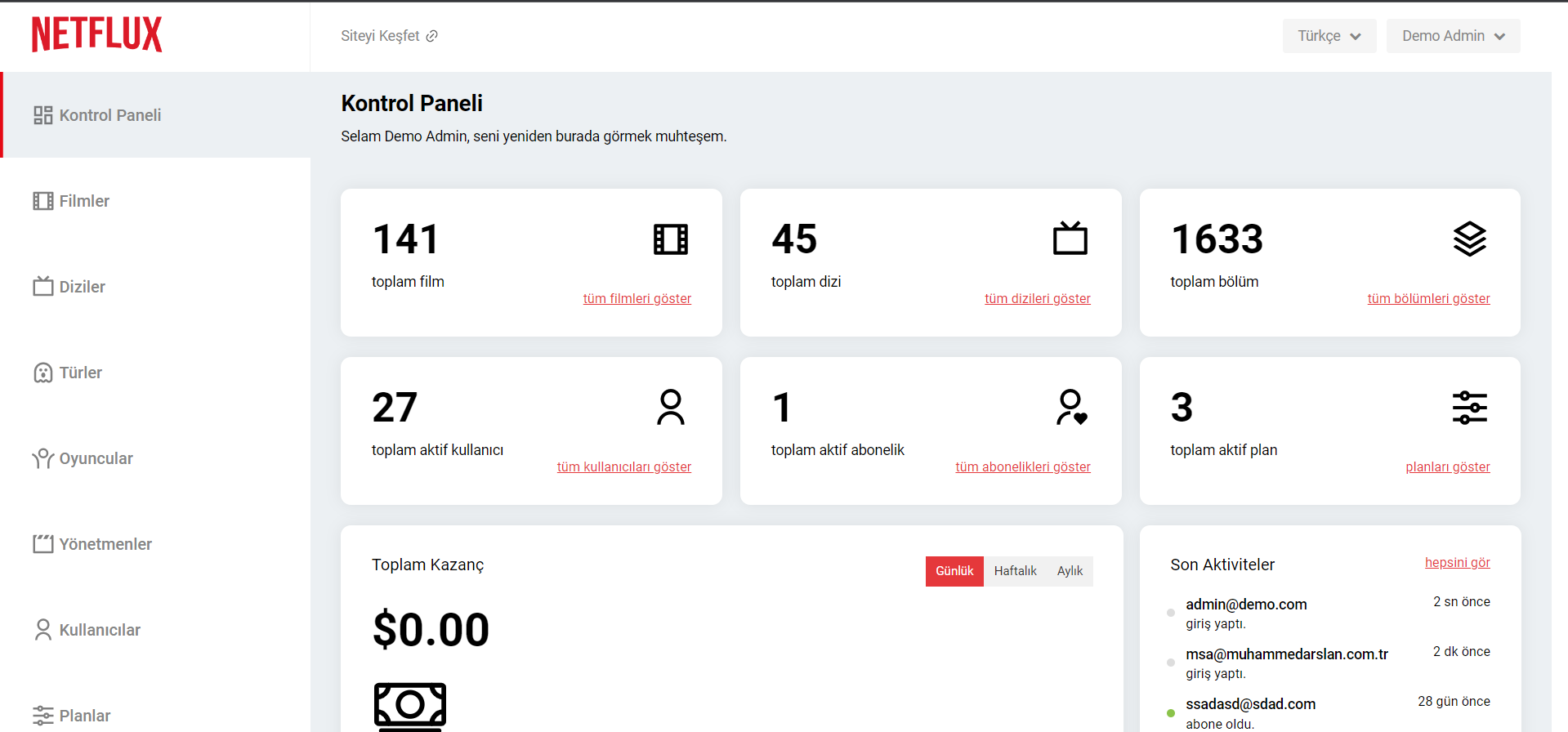 GitHub - muhammedarslan/netflux: Netflix'in clone versiyonudur. Yönetim paneli sayesinde yeni ...